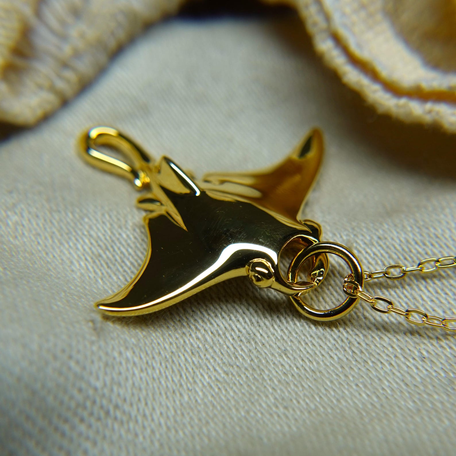 Manta Ray. Sterling Silver Pendant Necklace, Coated With 22ct Gold ...