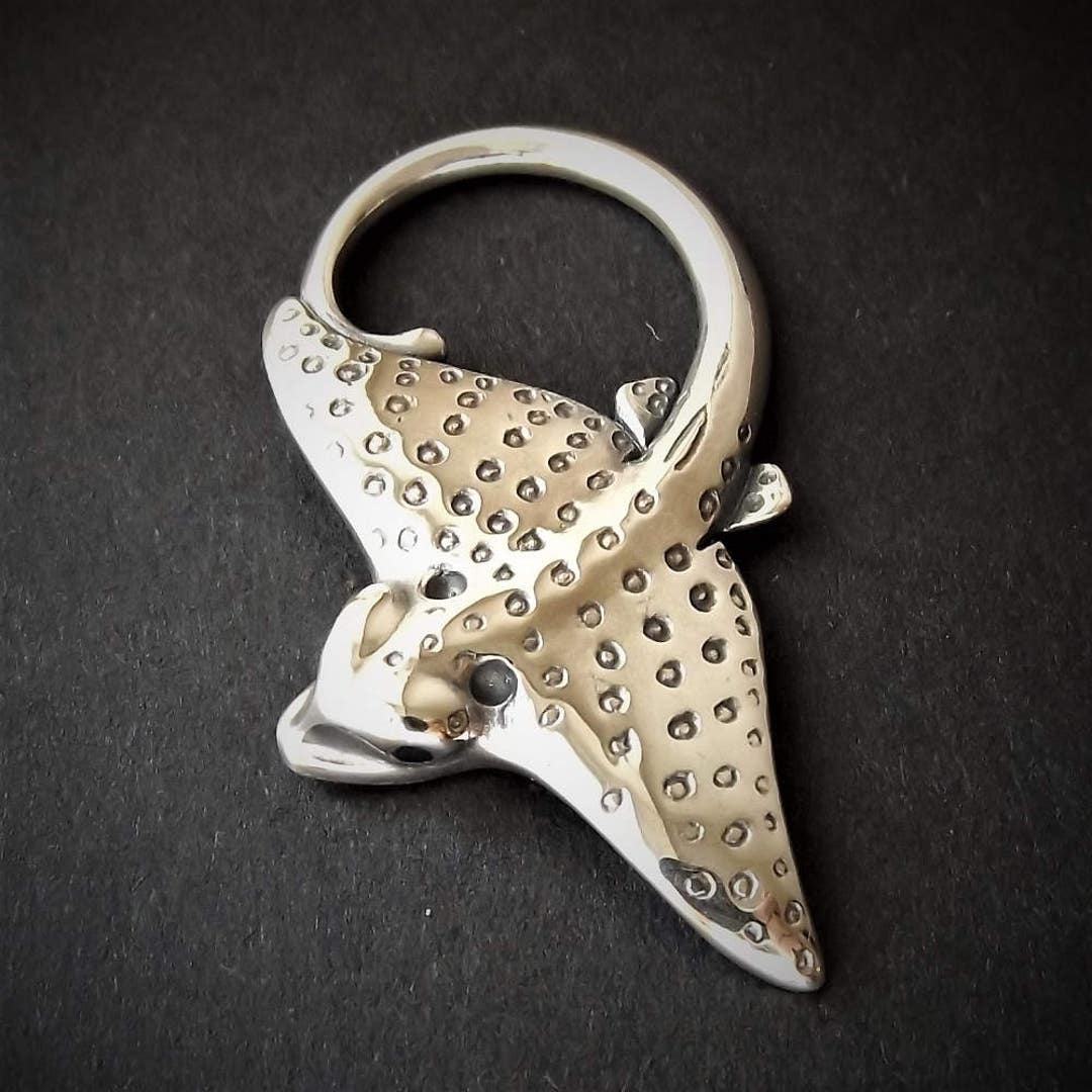 Eagle Ray Necklace, Solid Sterling Silver and Natural Sapphire, Double ...
