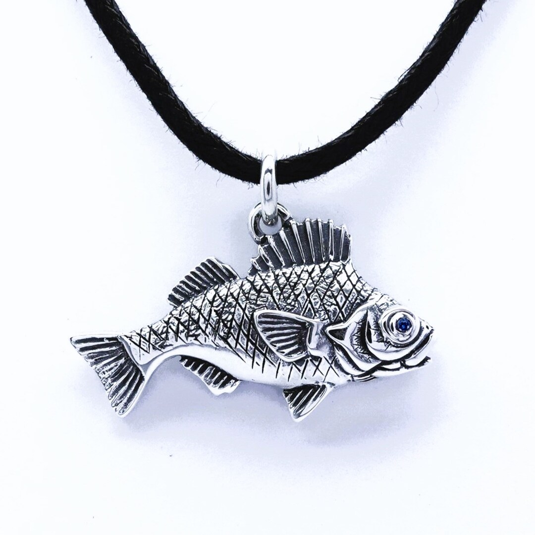 Perch Fish Necklace, Sterling Silver and Gemstone Course Fishing Charm ...
