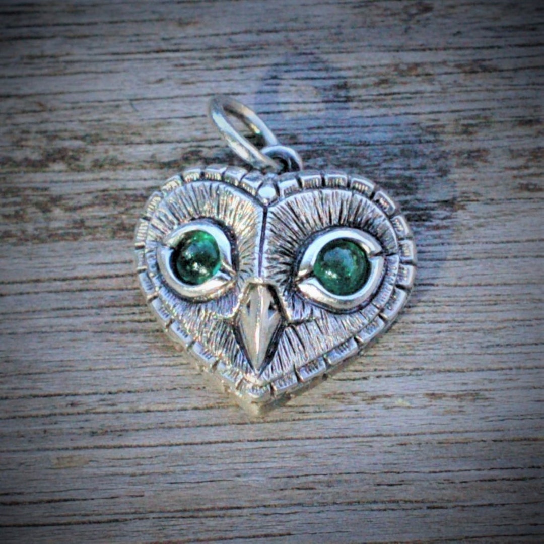 Emerald Owl Necklace: Sterling Silver Heart Pendant and Chain, May ...