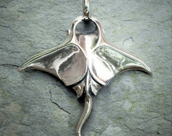 Manta Ray Necklace, Large Manta Ray Pendant, Sterling Silver Jewelry ...