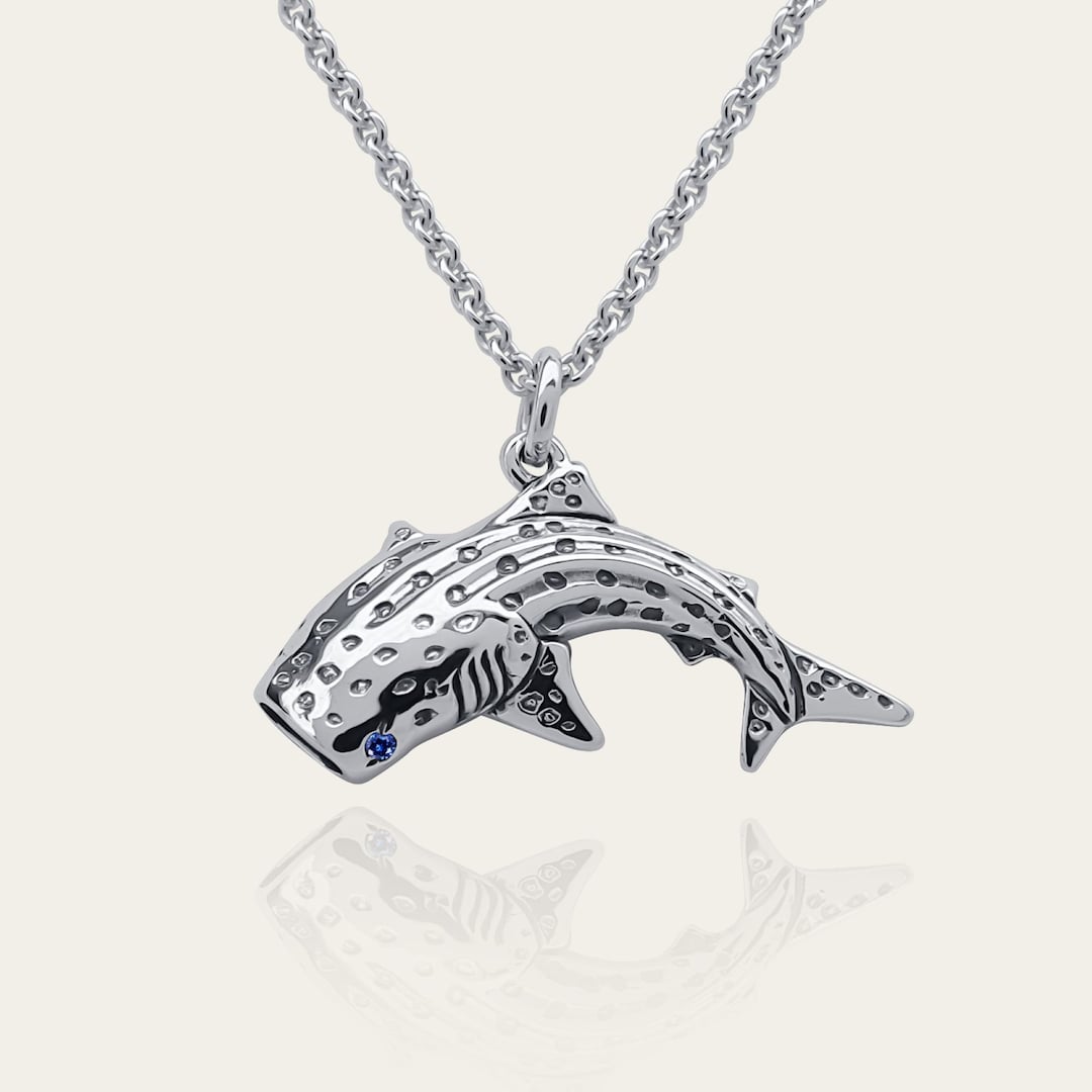 Whale Shark Pendant With a Silver Chain, Sterling Silver and Gemstone ...