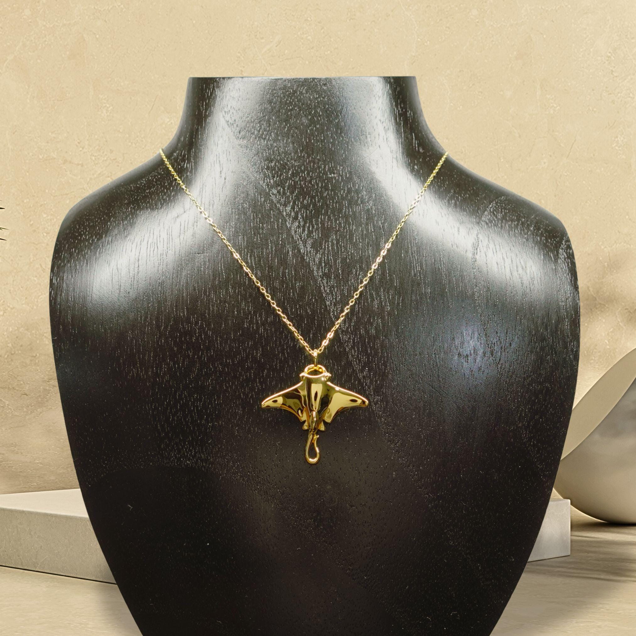 Manta Ray. Sterling Silver Pendant Necklace, Coated With 22ct Gold ...