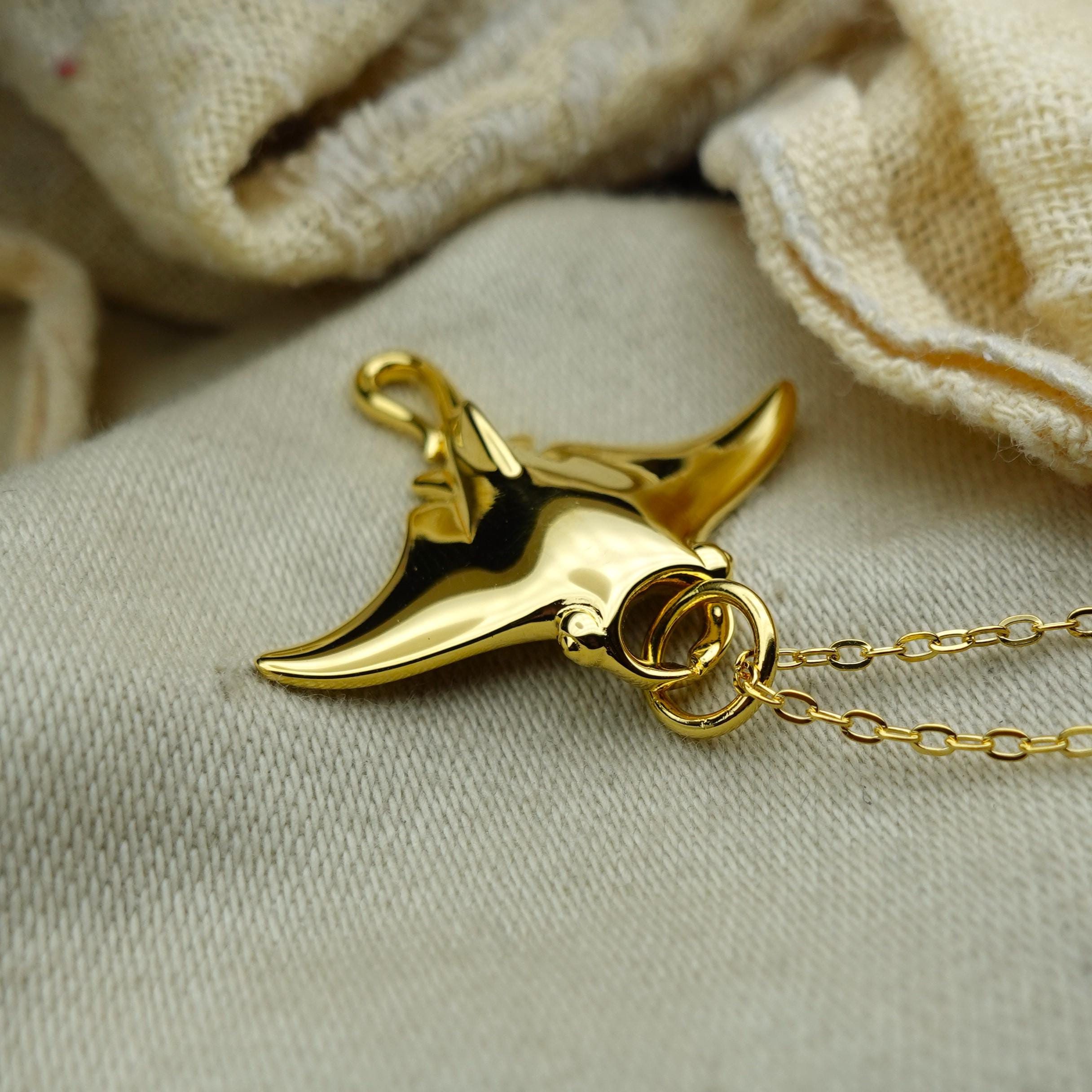 Manta Ray. Sterling Silver Pendant Necklace, Coated With 22ct Gold ...