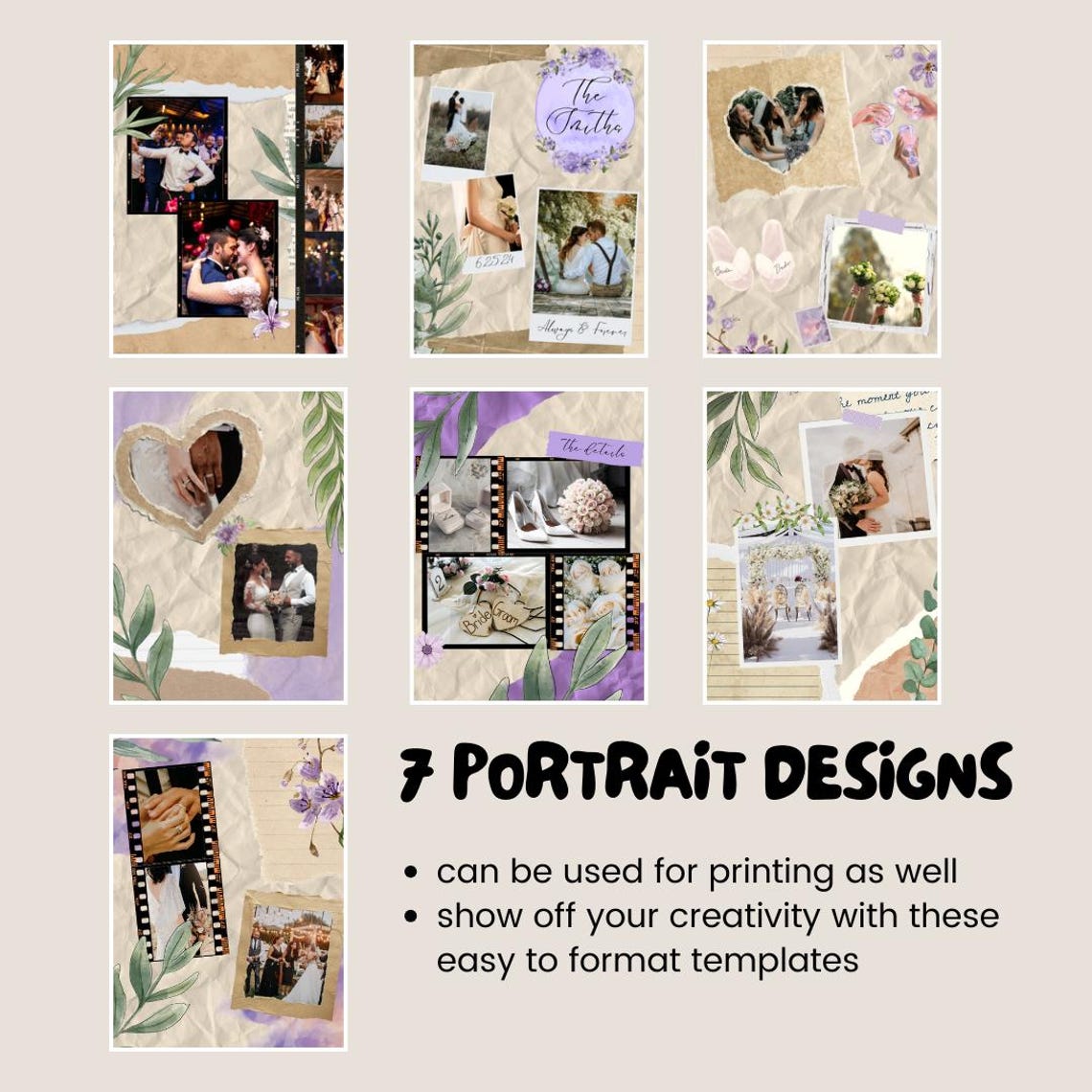 Digital Scrapbook Collage Template for Canva Wedding Photo Collage ...