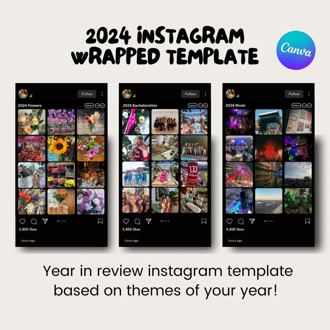 2024 Year in Review Wrapped Instagram Collage Template Digital ...