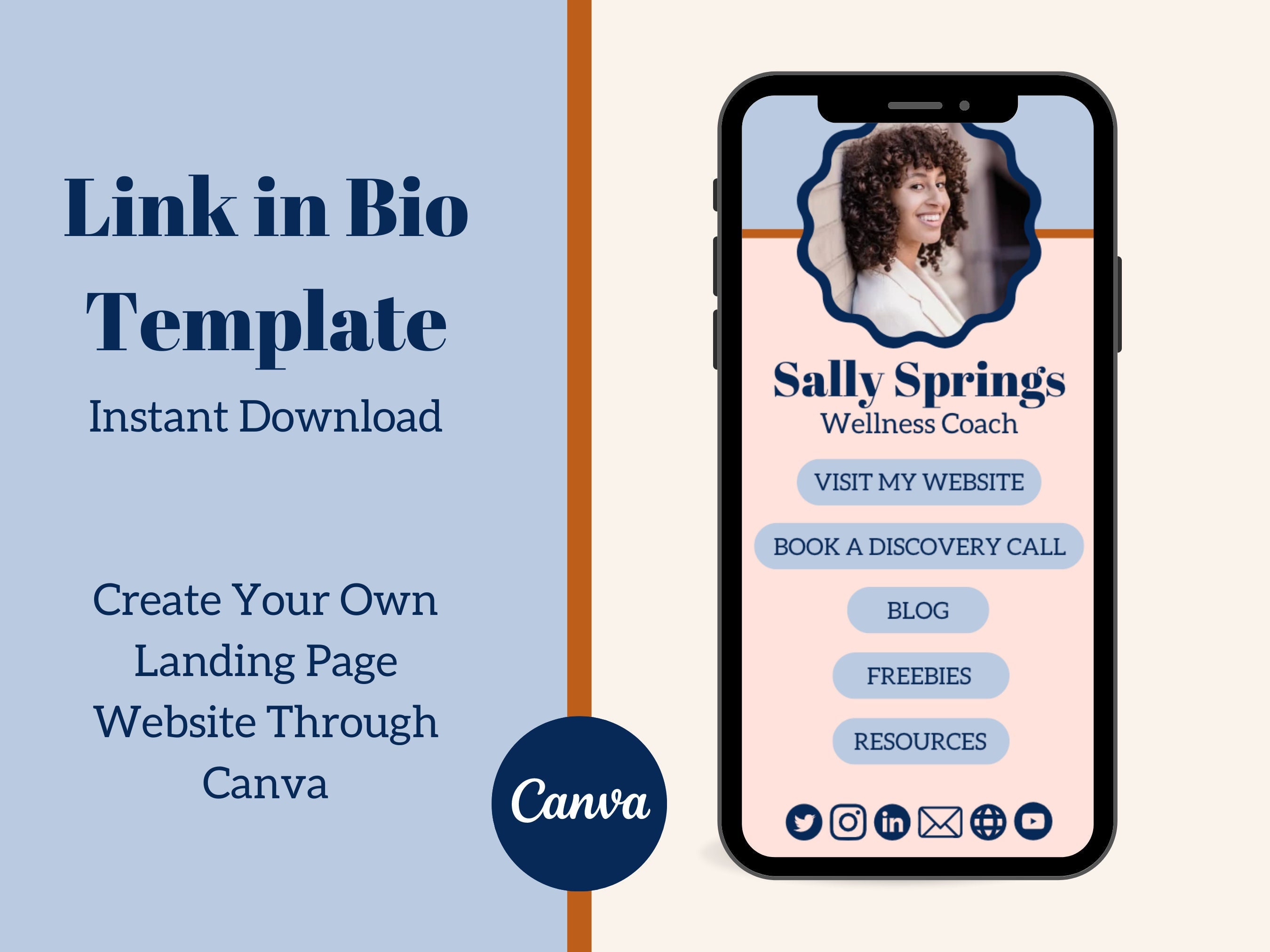 Blue Pink Link in Bio Instagram Template Landing Page Linktree Canva ...