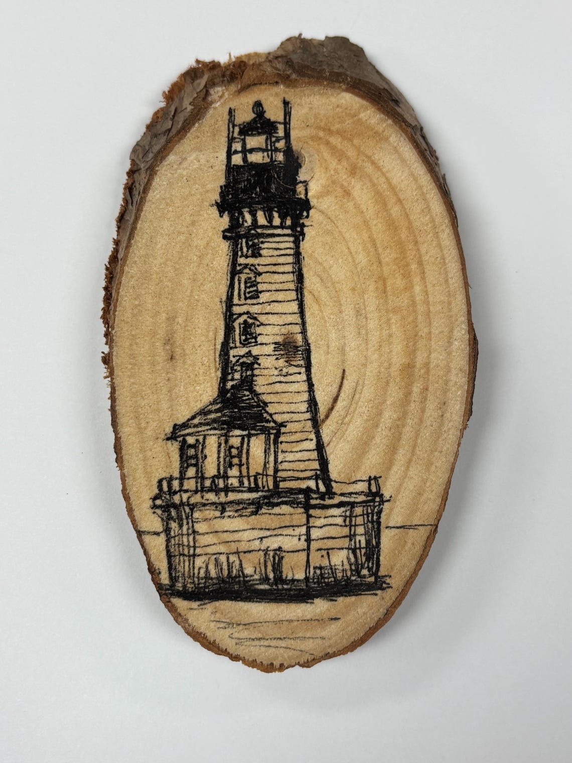 Lake Superior Lighthouse, Ink on Wood Slice - Etsy