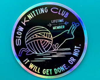 Vinyl Sticker - ADHD Knitting Club Colorful Holographic Yarn Snail ...