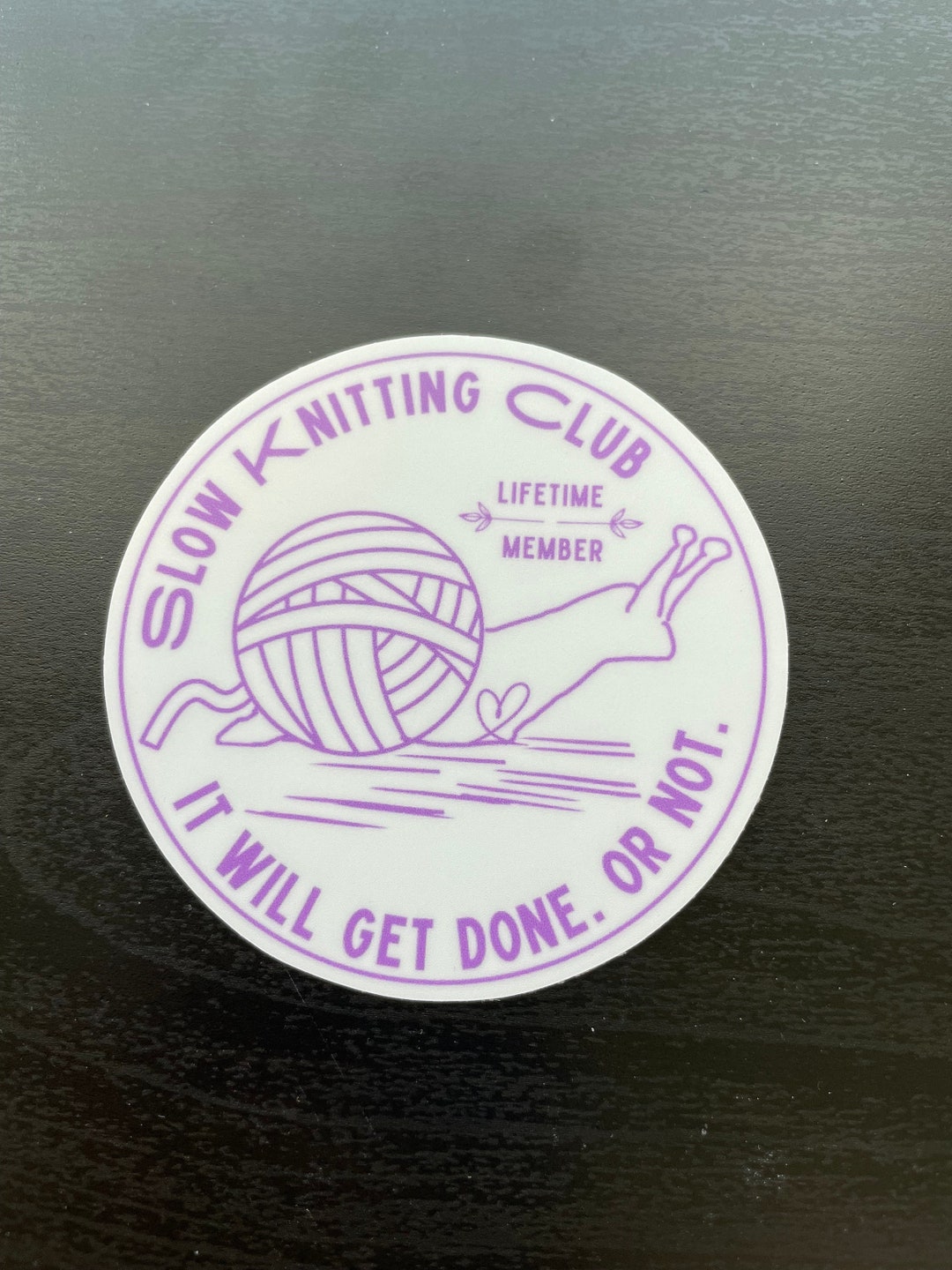 Vinyl Sticker - Slow Knitting Club - Purple White Yarn Snail Funny ...