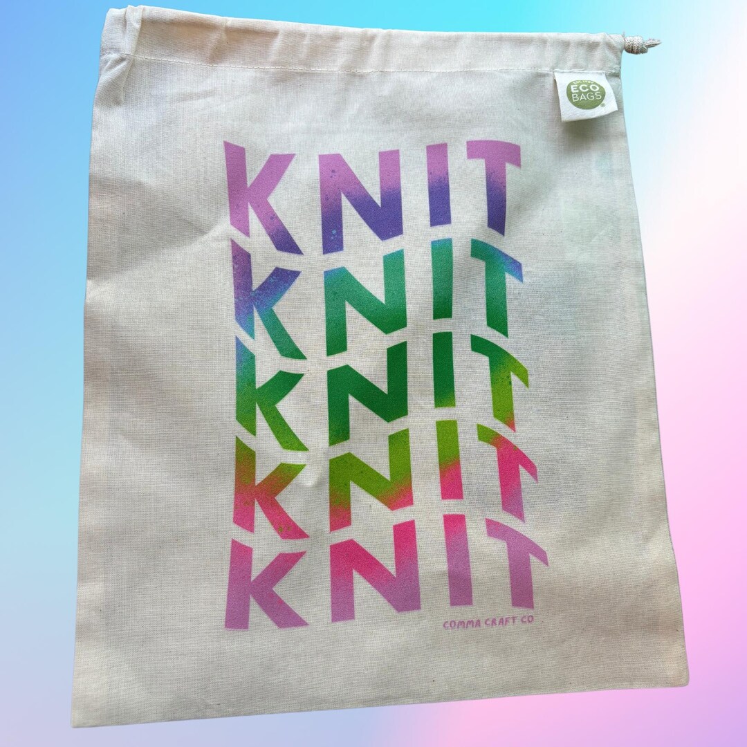Drawstring Project Bag Pink Knit Neon Spray Paint Rainbow Knitting ...