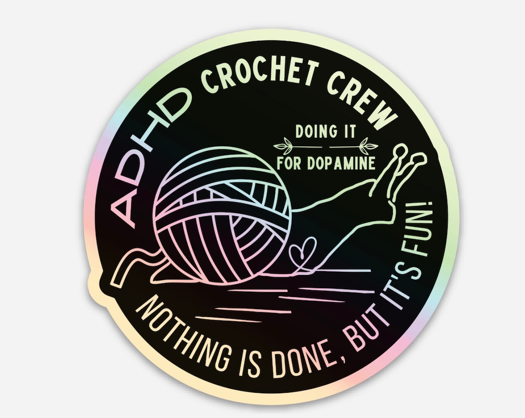 Vinyl Sticker - ADHD CROCHET Club Colorful Holographic Yarn Snail ...