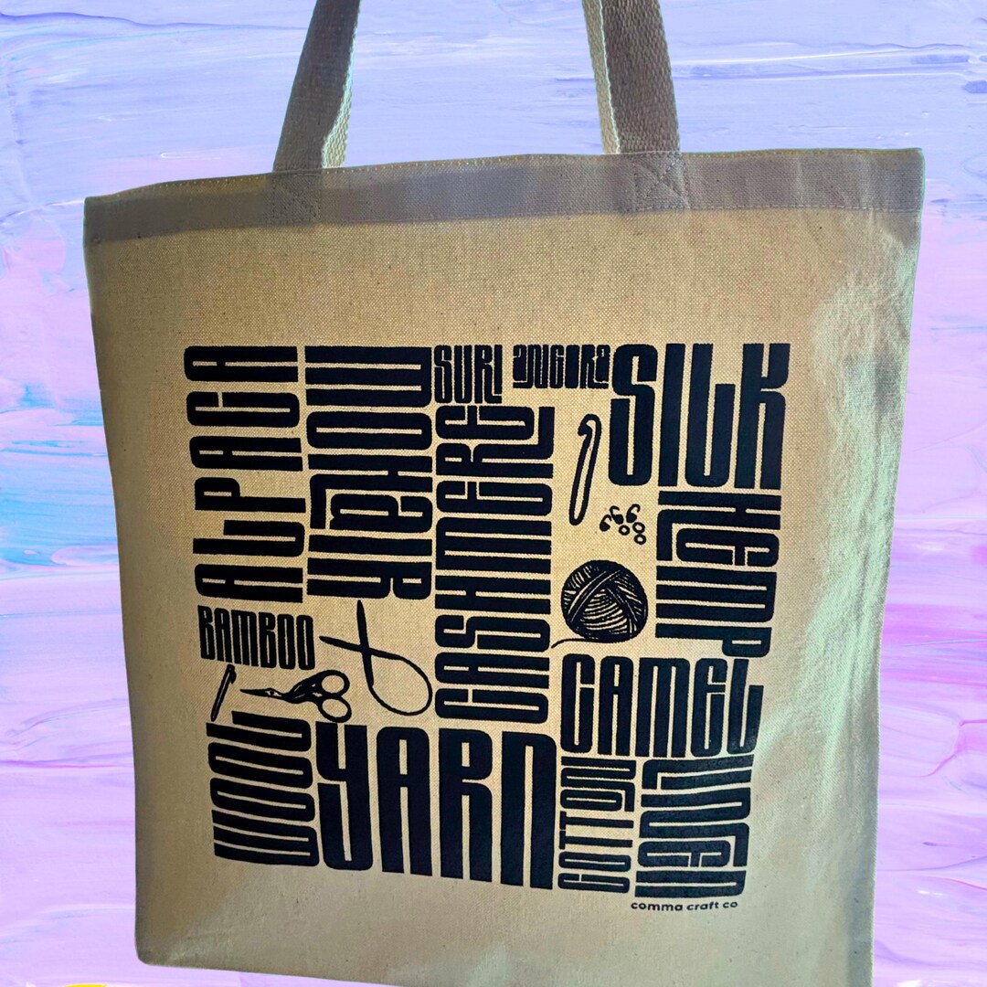 Knitting Crochet Yarn Tote Bag - Canvas Cotton Project Bag - Graphic ...