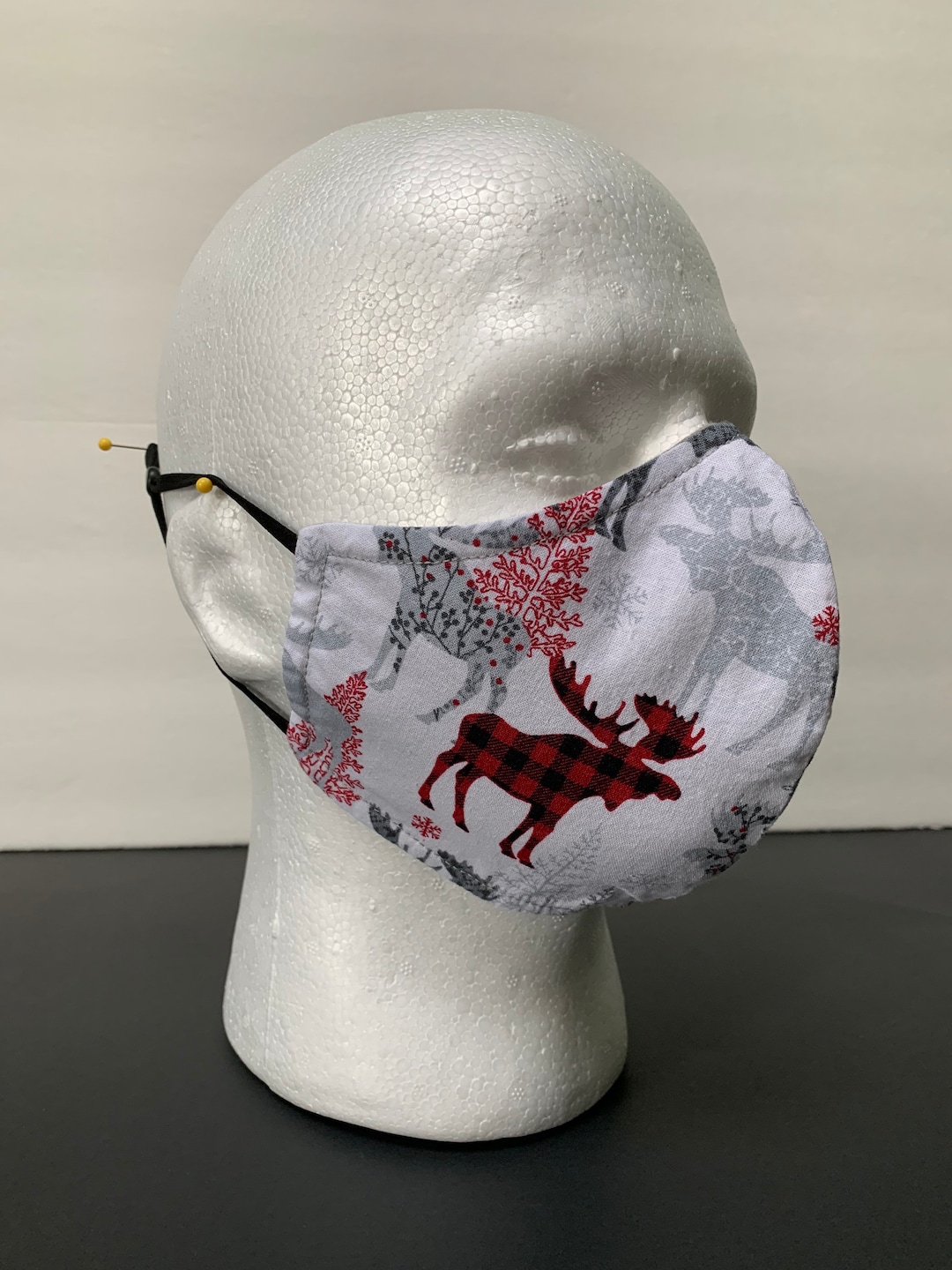 Moose Face Mask, Christmas Face Mask Cute Moose on White, Fun Elastic ...