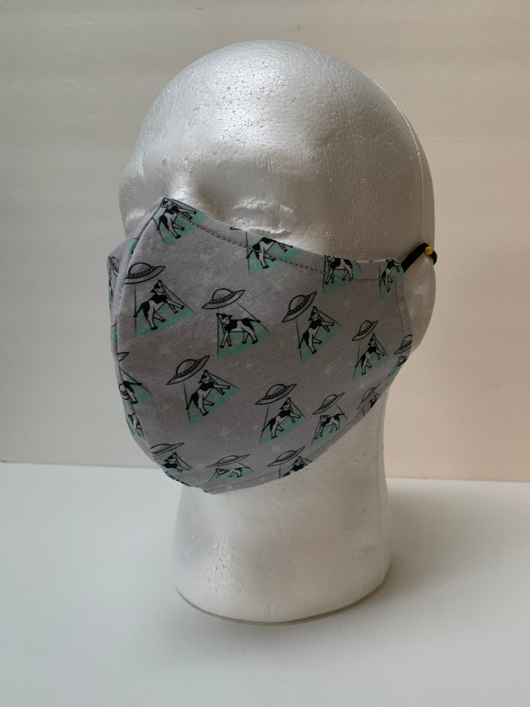 Cows and Ufos Face Mask, Cow Abduction Face Mask Cute Cows on Gray ...