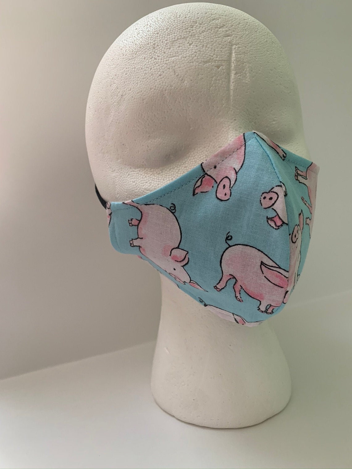 Piggy Face Mask, Face Mask Cute Pigs on Blue, Farm Elastic Loops, 2 ...
