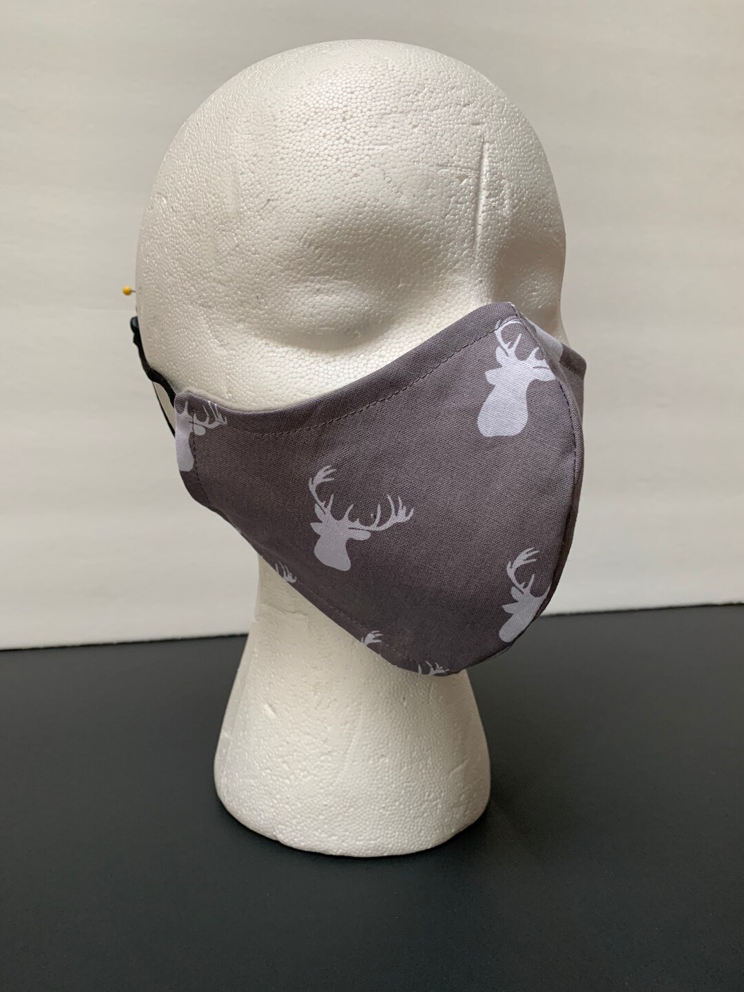 Deer Head Face Mask, Forest Face Mask Cute Deer on Gray, Woods Elastic ...