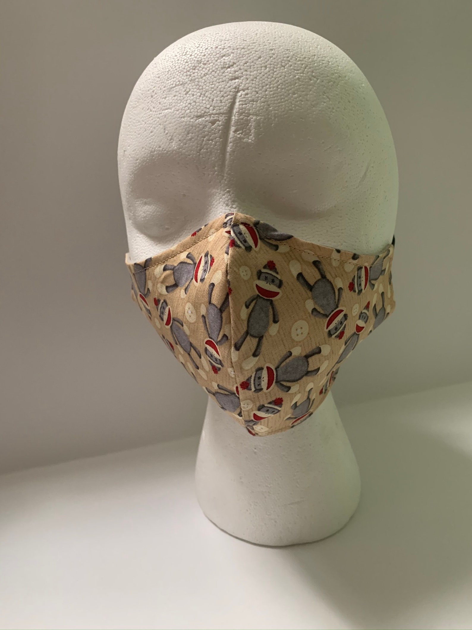 Sock Monkey Face Mask, Face Mask Cute Monkeys on Tan, Zoo, Elastic ...