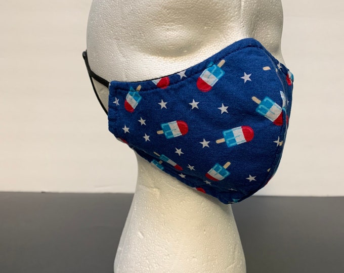 Popsicle Face Mask, Red White and Blue Face Mask Cute, Summer, Elastic ...