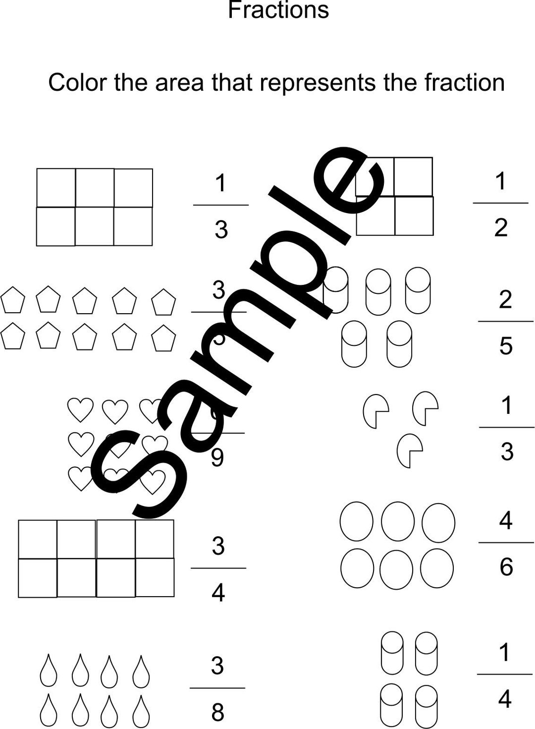 Fractions Worksheet Math Worksheet Shading Fractions (Download Now) - Etsy