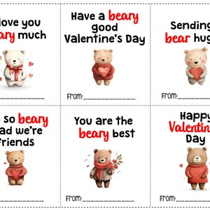 Printable Bear Valentine's Day Cards for Kids, Classroom Valentines ...