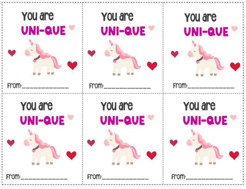 Printable Unicorn and Rainbow Valentine's Day Cards for Kids, Classroom ...
