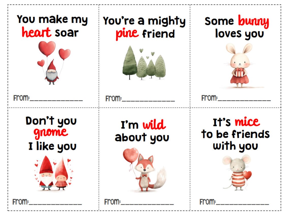 Printable Forest Themed Valentine's Day Cards for Kids, Classroom ...