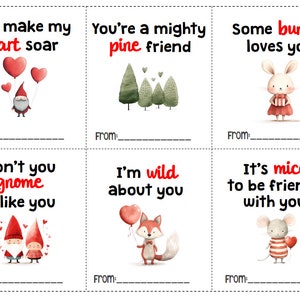 Printable Forest Themed Valentine's Day Cards for Kids, Classroom ...