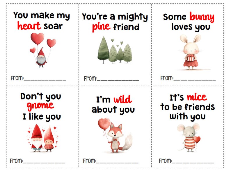 Printable Forest Themed Valentine's Day Cards for Kids, Classroom ...