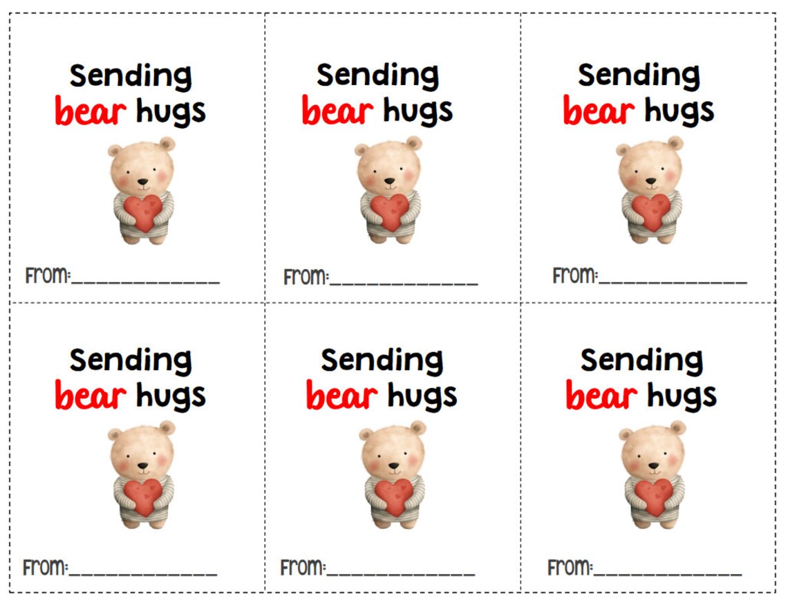 Printable Bear Valentine's Day Cards for Kids, Classroom Valentines ...