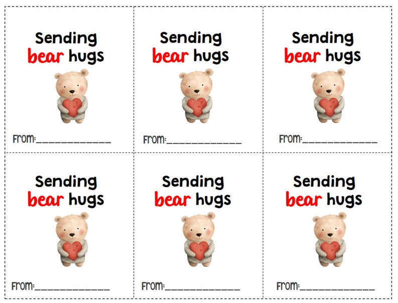 Printable Bear Valentine's Day Cards for Kids, Classroom Valentines ...
