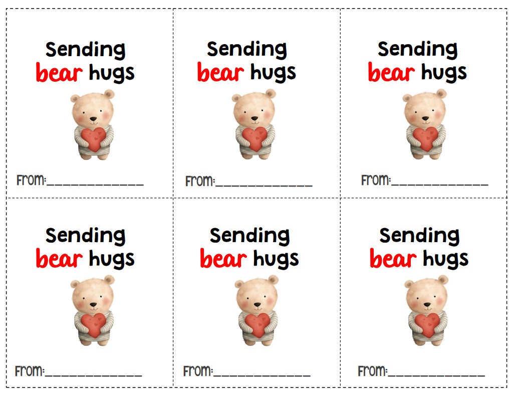 Printable Bear Valentine's Day Cards for Kids, Classroom Valentines ...