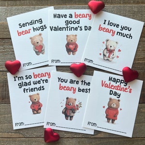 Printable Bear Valentine's Day Cards for Kids, Classroom Valentines ...