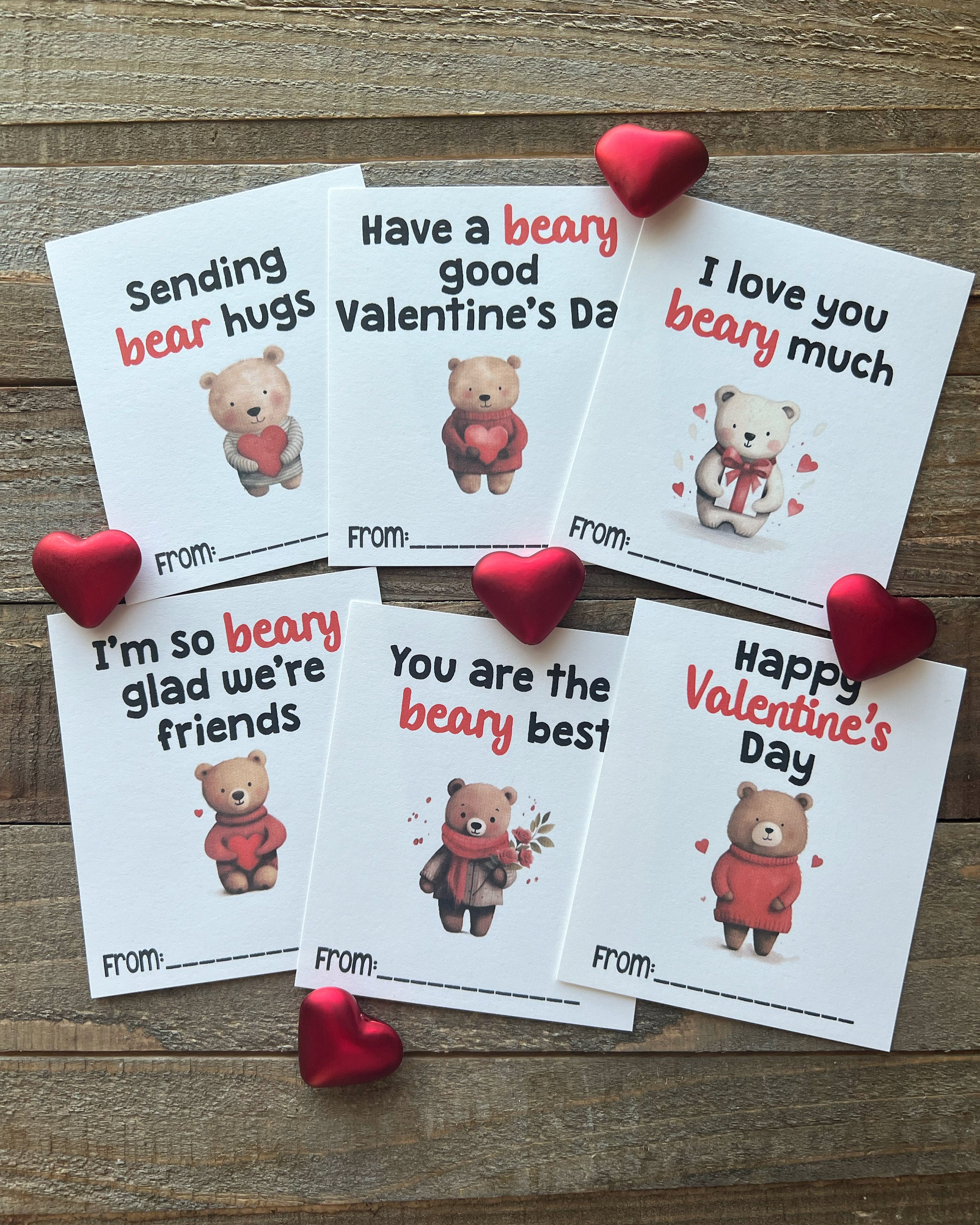 Printable Bear Valentine's Day Cards for Kids, Classroom Valentines ...