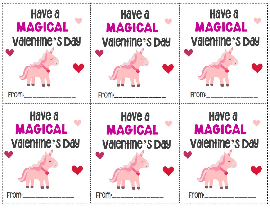 Printable Unicorn and Rainbow Valentine's Day Cards for Kids, Classroom ...