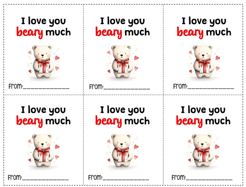 Printable Bear Valentine's Day Cards for Kids, Classroom Valentines ...