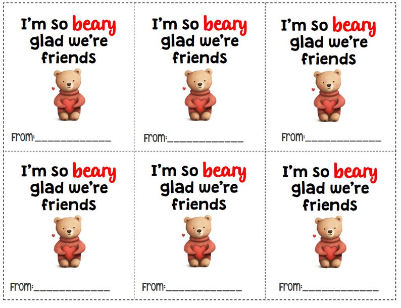 Printable Bear Valentine's Day Cards for Kids, Classroom Valentines ...
