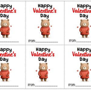 Printable Bear Valentine's Day Cards for Kids, Classroom Valentines ...
