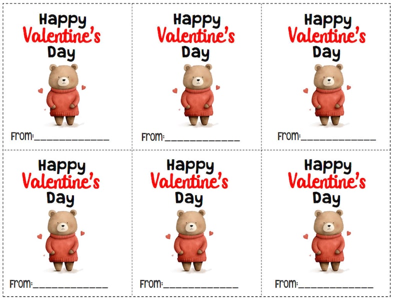 Printable Bear Valentine's Day Cards for Kids, Classroom Valentines ...