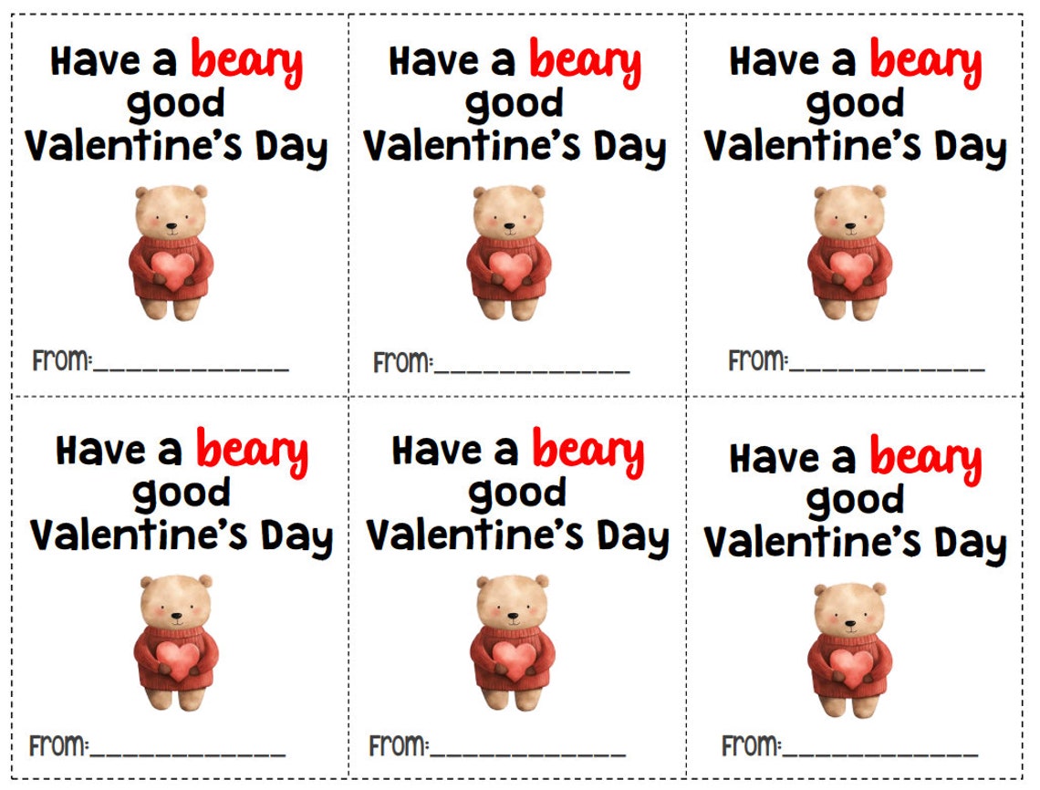 Printable Bear Valentine's Day Cards for Kids, Classroom Valentines ...