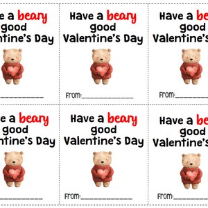 Printable Bear Valentine's Day Cards for Kids, Classroom Valentines ...