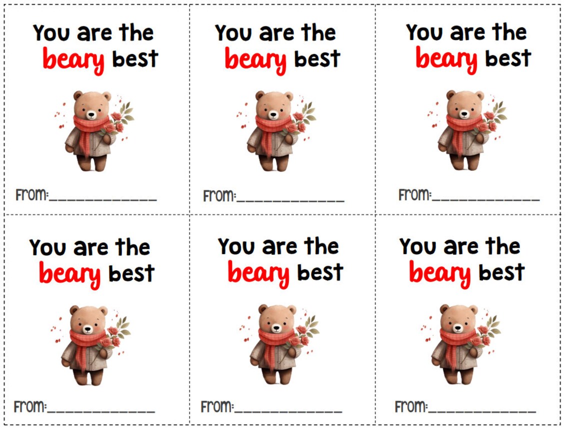 Printable Bear Valentine's Day Cards for Kids, Classroom Valentines ...