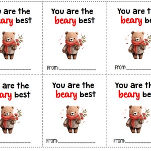 Printable Bear Valentine's Day Cards for Kids, Classroom Valentines ...
