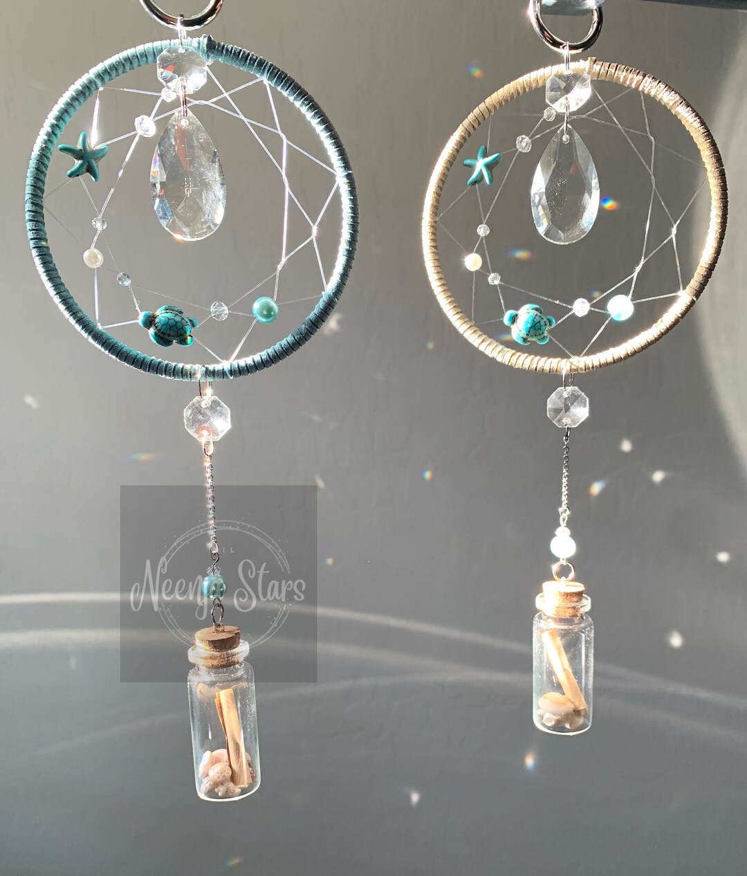 Coastal Beach Sea Turtle Suncatcher Dreamcatcher Message in Bottle With ...
