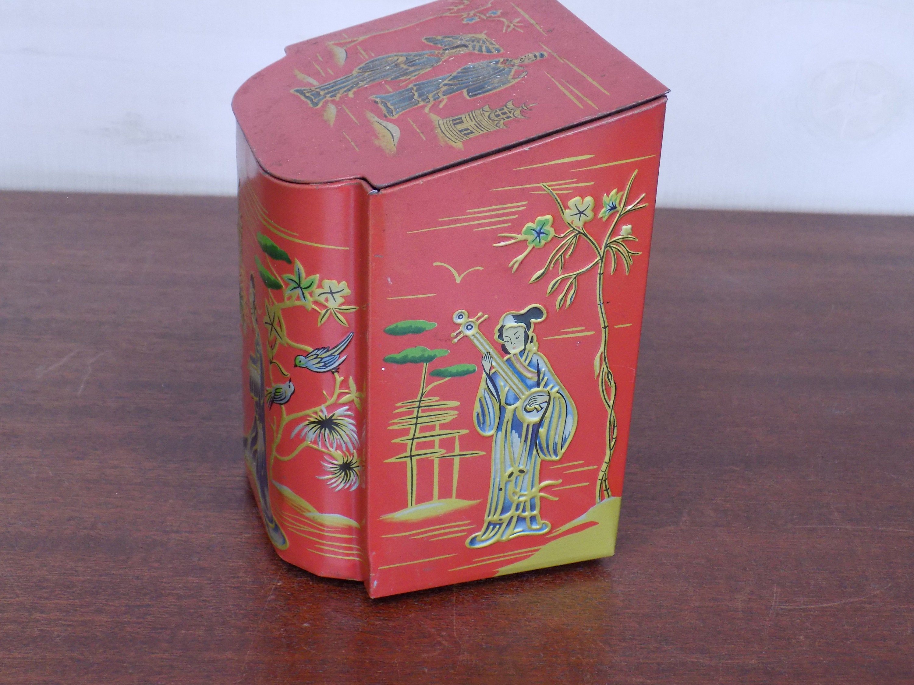Vintage Red Tea Tin With Hinged Lid - Etsy
