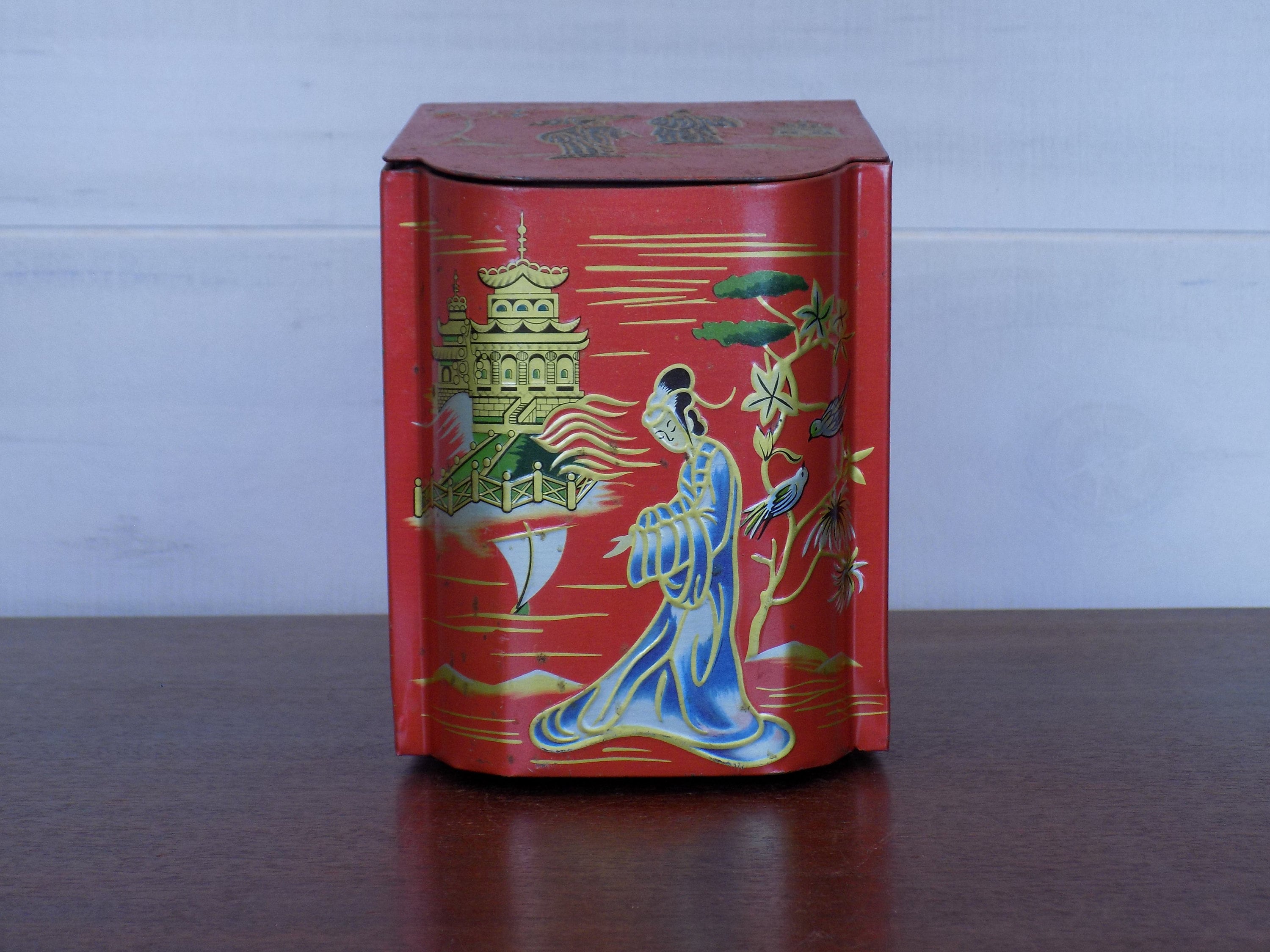 Vintage Red Tea Tin With Hinged Lid - Etsy