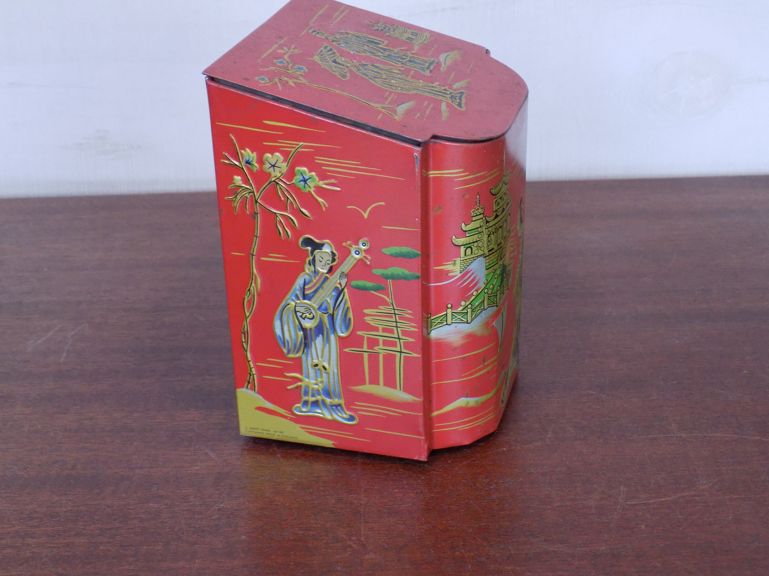 Vintage Red Tea Tin With Hinged Lid - Etsy