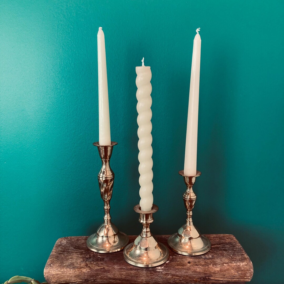 Vintage Metal Candlesticks Set of Three - Etsy