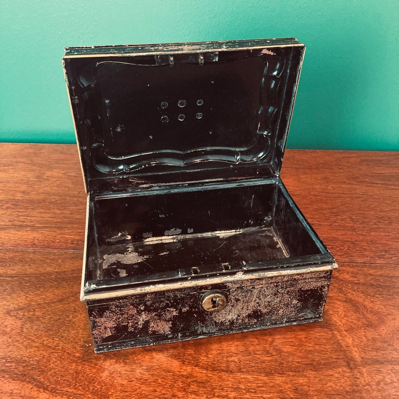 Vintage Black Metal Lock Box - Etsy