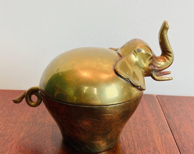 Vintage Brass Elephant Cup With Lid - Trinket Box - Etsy